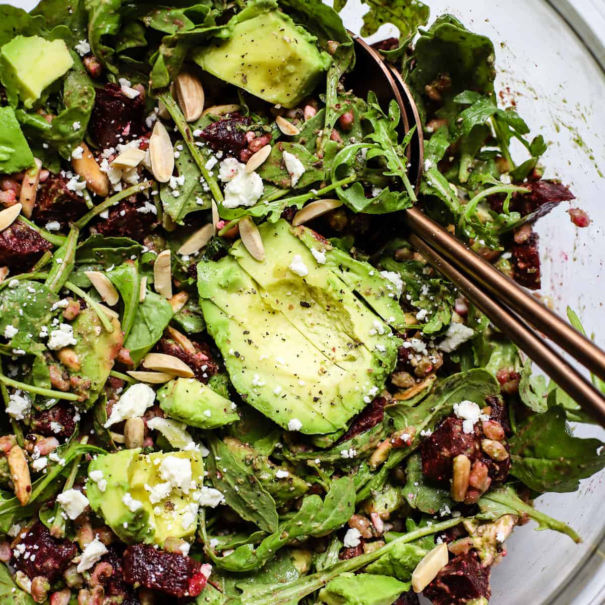 Roasted Beet and Avocado Salad with Basil Lime Vinaigrette – Roots and ...
