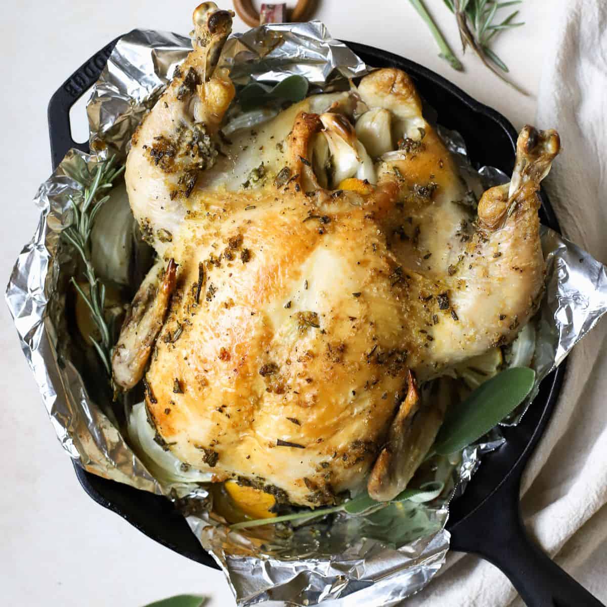 No Fuss Whole Roasted Chicken with Herbs – Roots and Radishes
